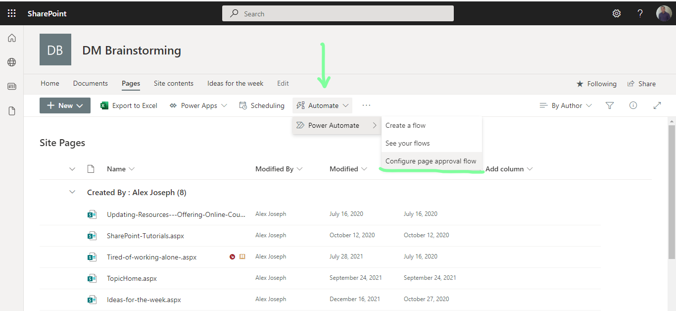 How to Configure a Page Approval Flow for a SharePoint Site
