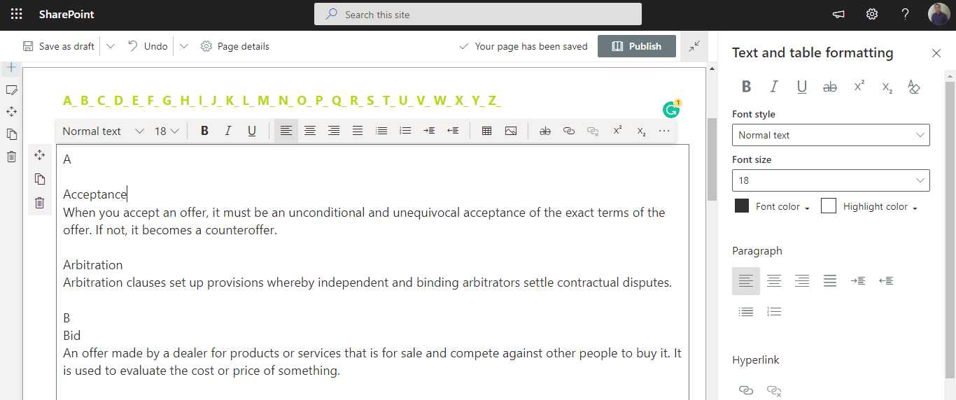 How To Create a Glossary Page in SharePoint