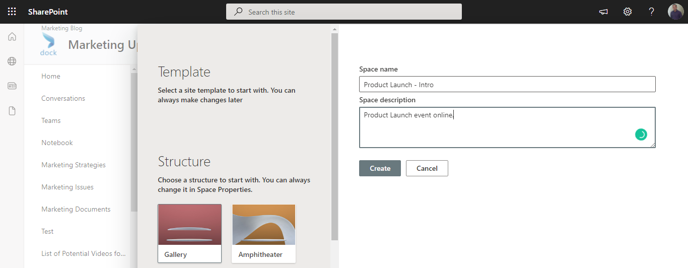How To Create A SharePoint Space