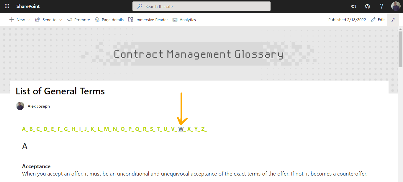 How To Create a Glossary Page in SharePoint