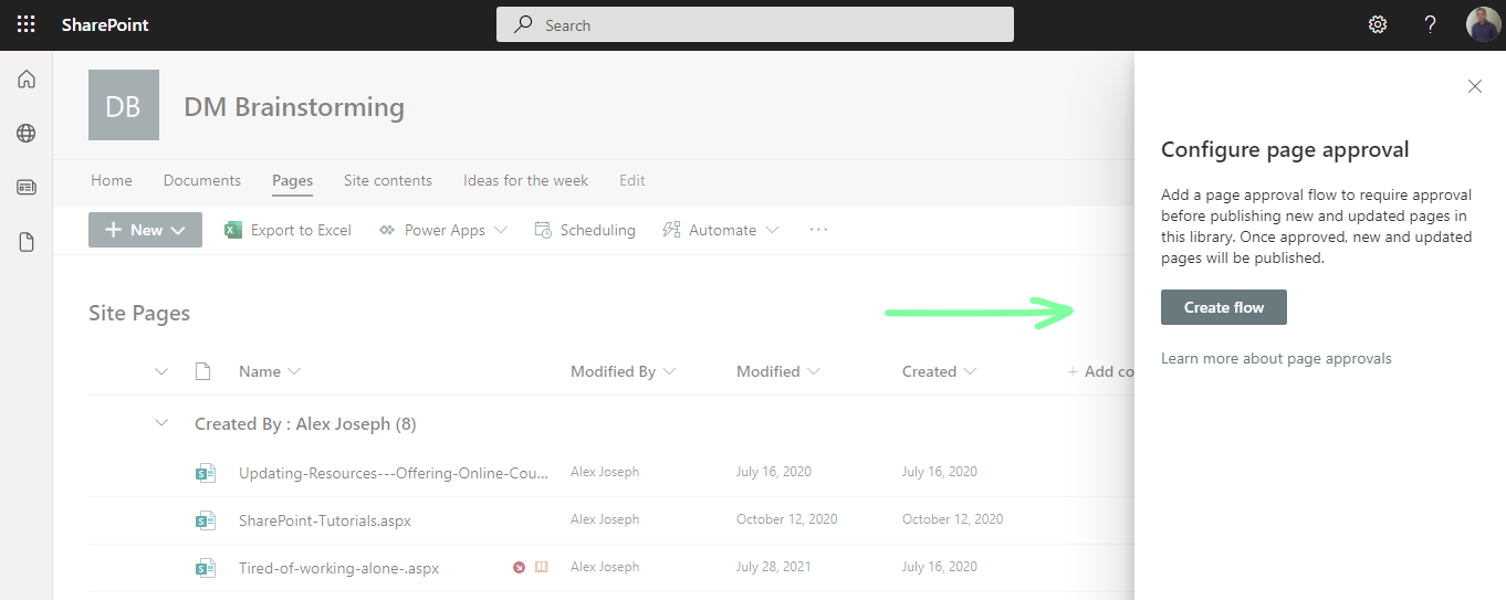How to Configure a Page Approval Flow for a SharePoint Site