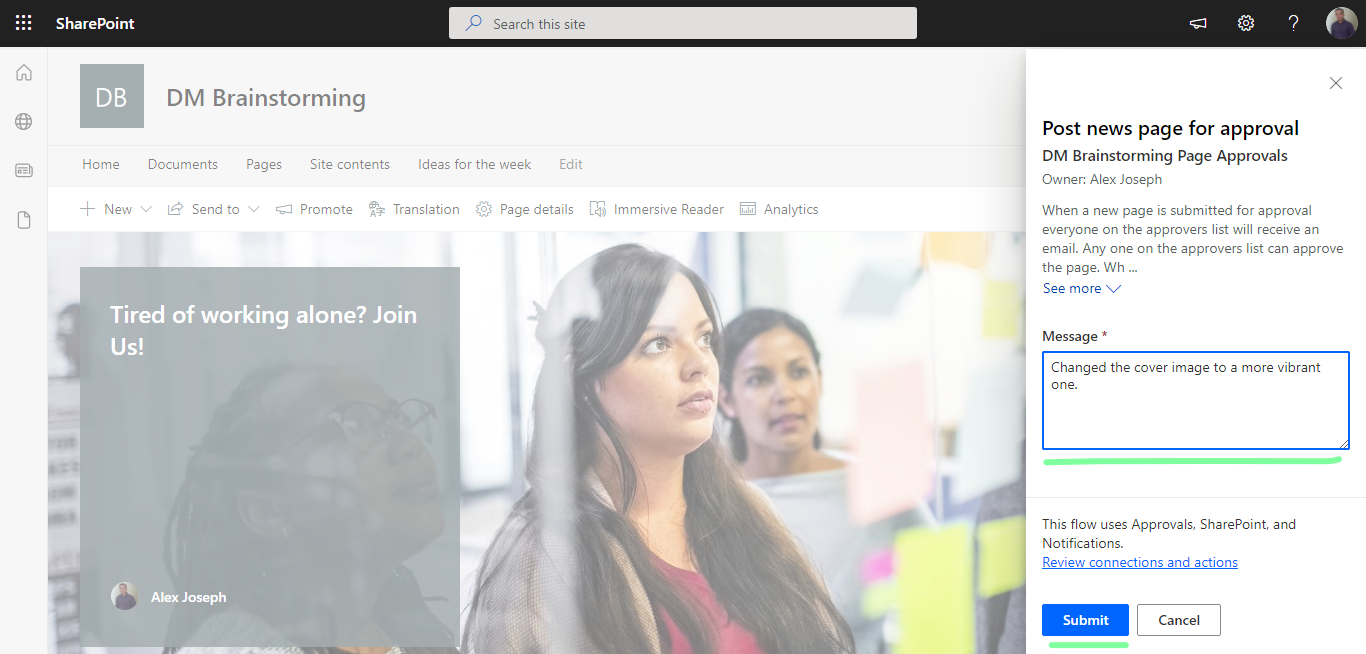 How to Configure a Page Approval Flow for a SharePoint Site
